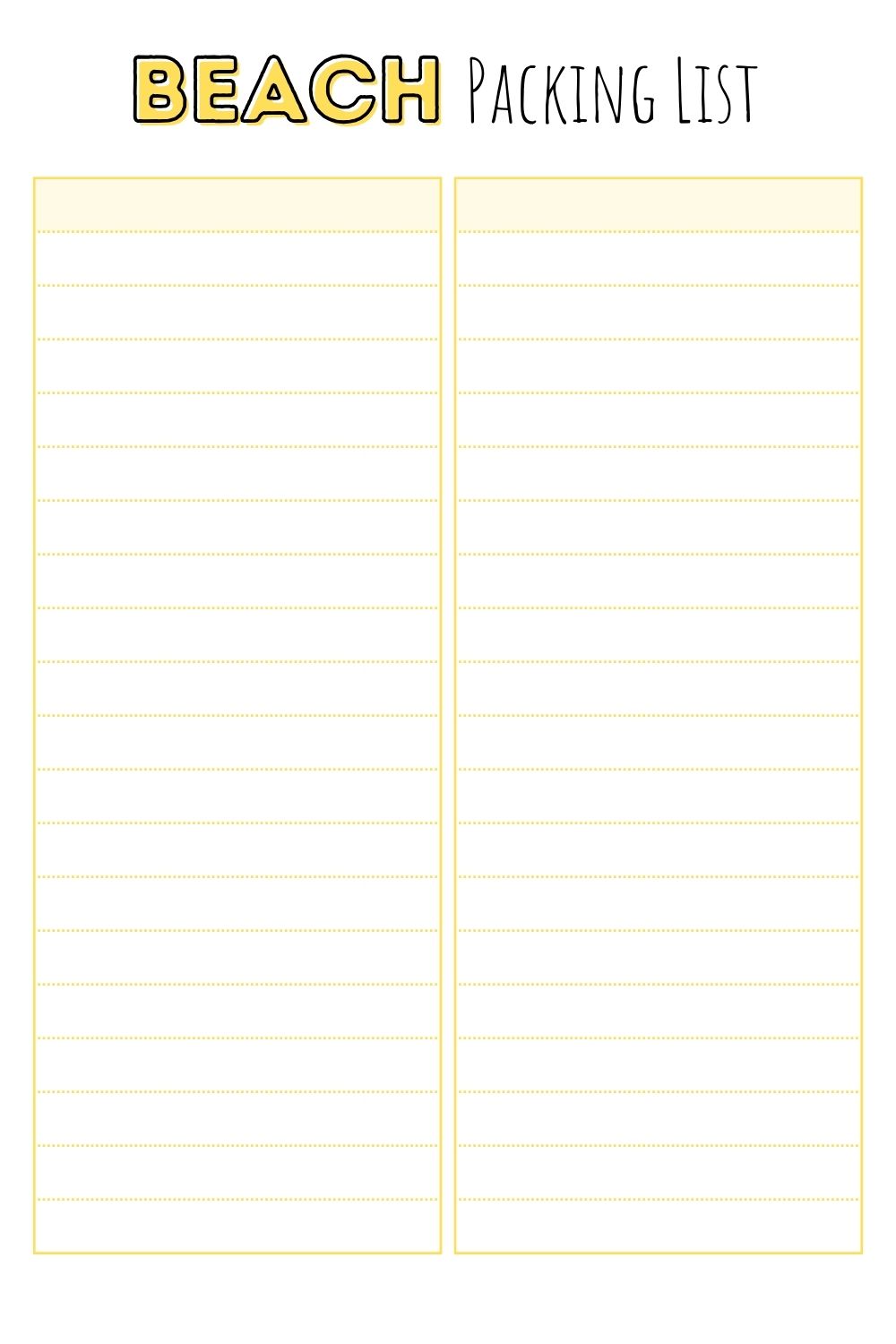 Printable Blank Beach Packing List Templates - Printables Hub