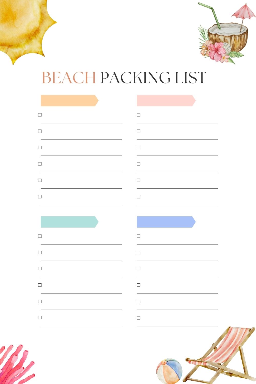 Printable Blank Beach Packing List Templates - Printables Hub