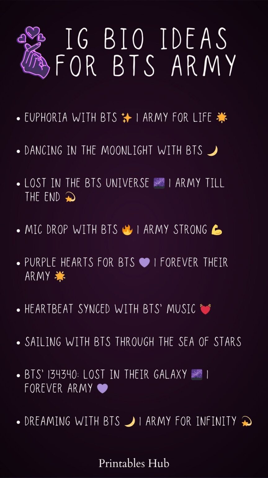 Printable List Of Instagram Bio Ideas - Printables Hub