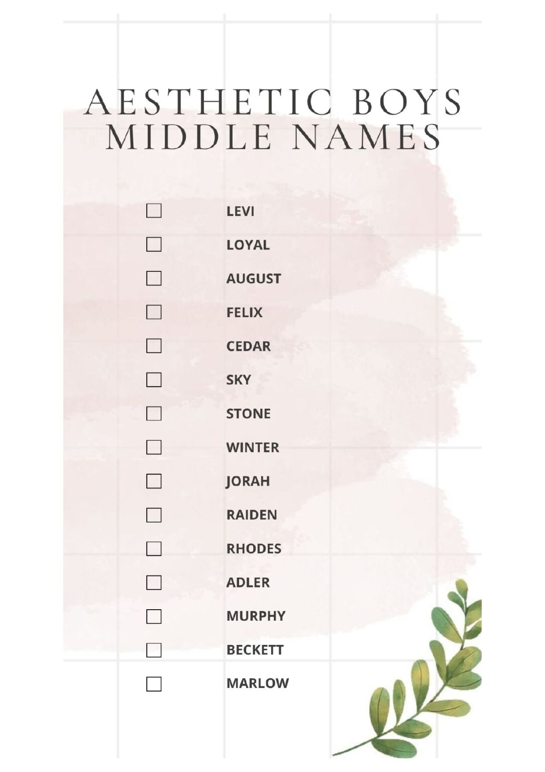 Printable List Of Unique Middle Names [PDF Included] - Printables Hub