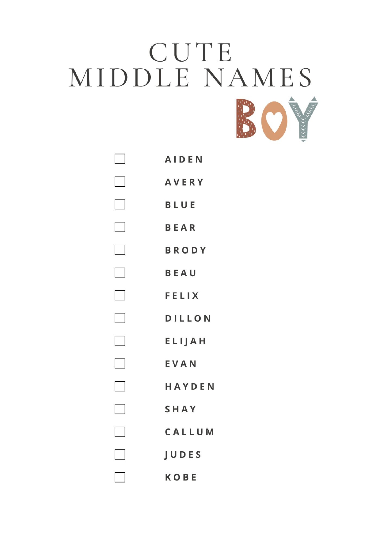 Printable List Of Unique Middle Names PDF Included Printables Hub Printable List Of Unique Middle Names PDF Included Printables Hub