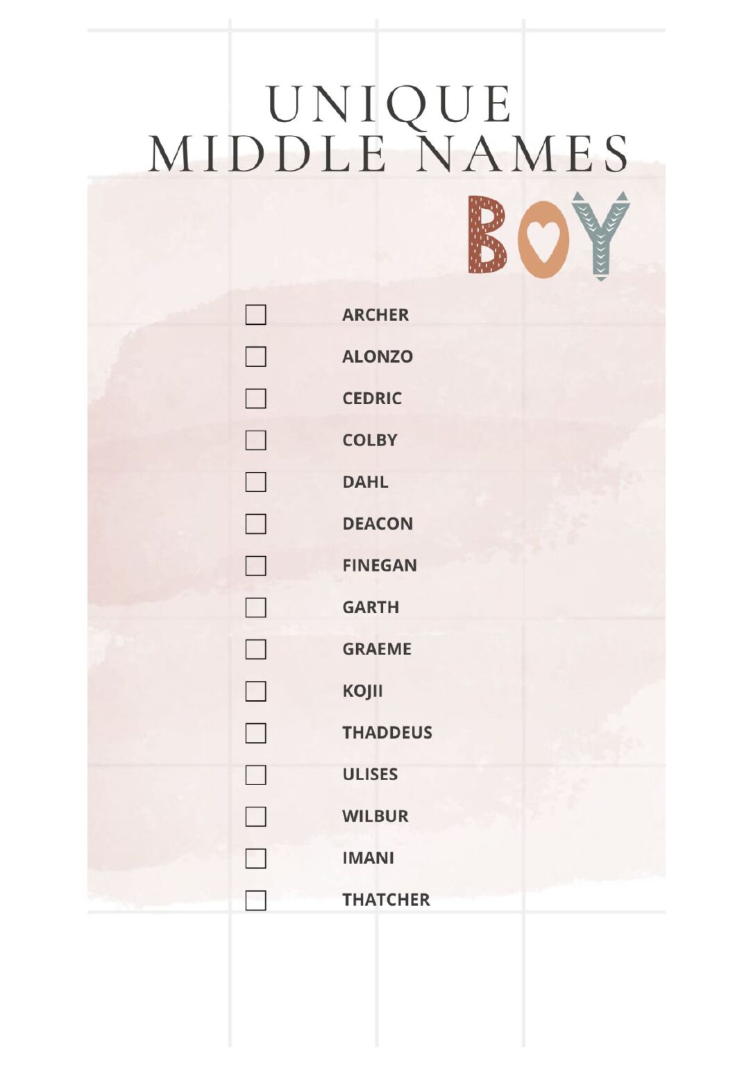 Printable List Of Unique Middle Names [PDF Included] - Printables Hub