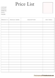 Printable Price List Sheet Templates [PDF Included] - Printables Hub
