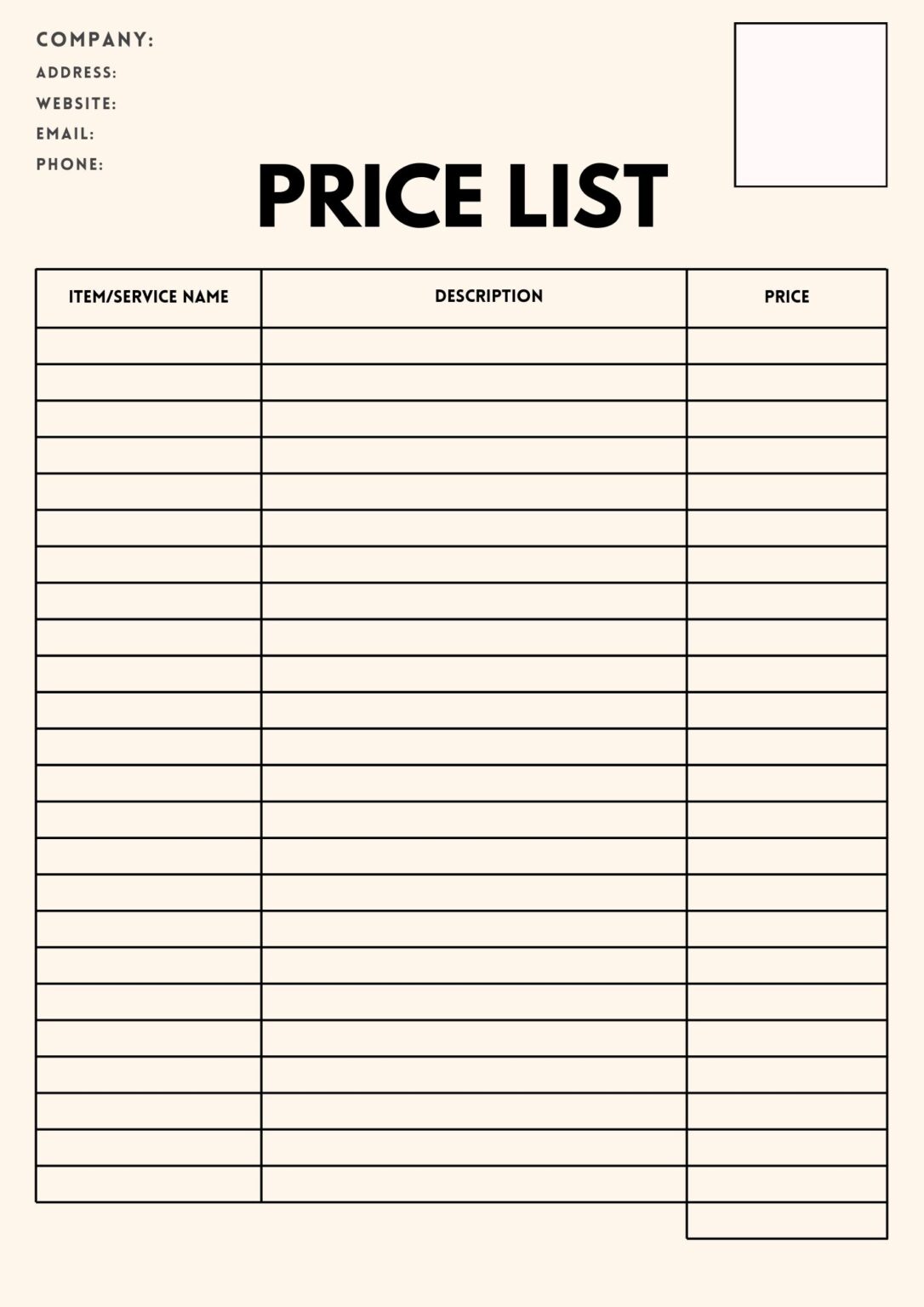 Printable Price List Sheet Templates [PDF Included] - Printables Hub
