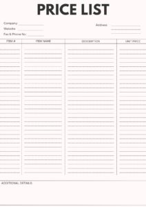 Printable Price List Sheet Templates [PDF Included] - Printables Hub
