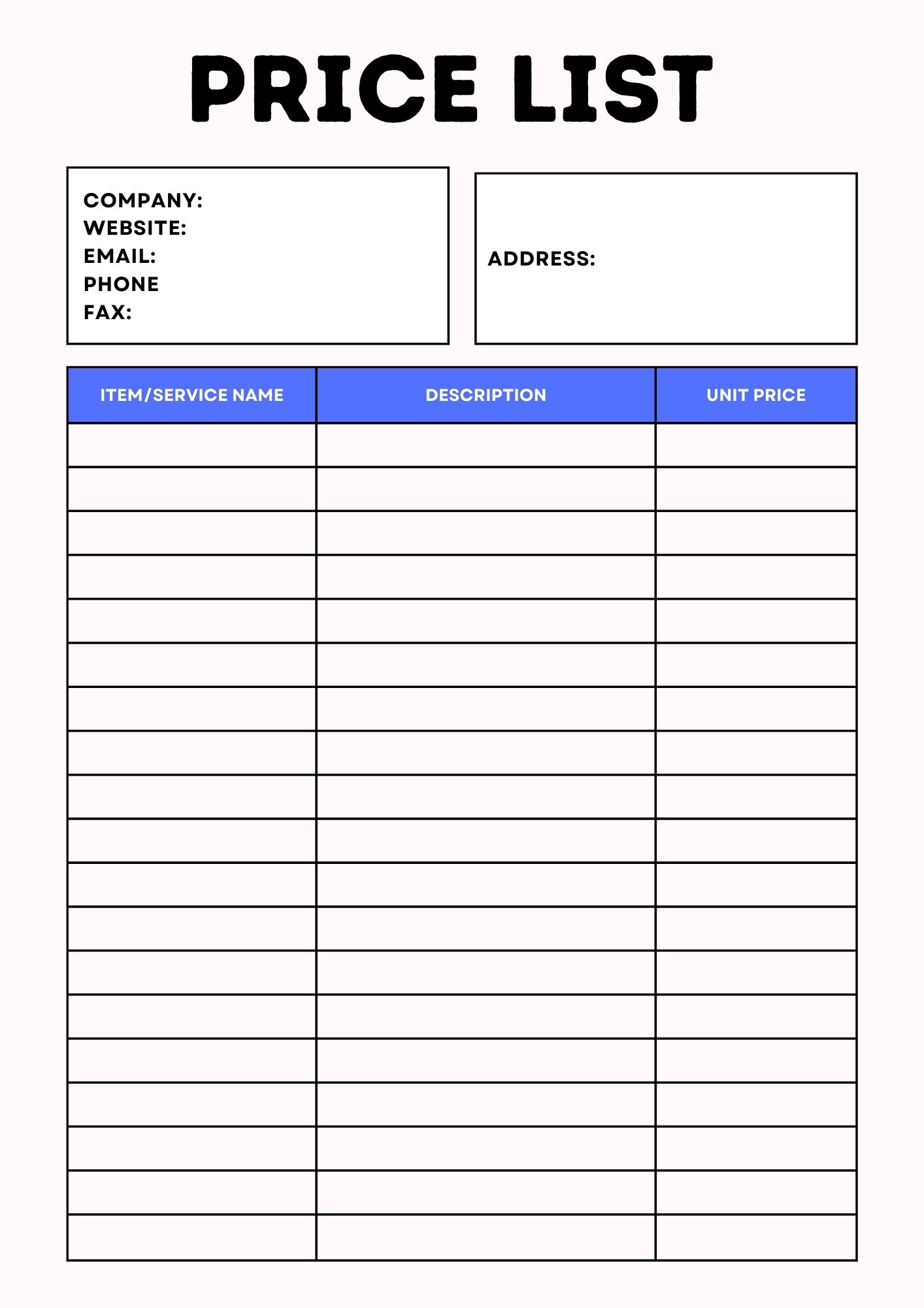 Printable Price List Sheet Templates [PDF Included] - Printables Hub