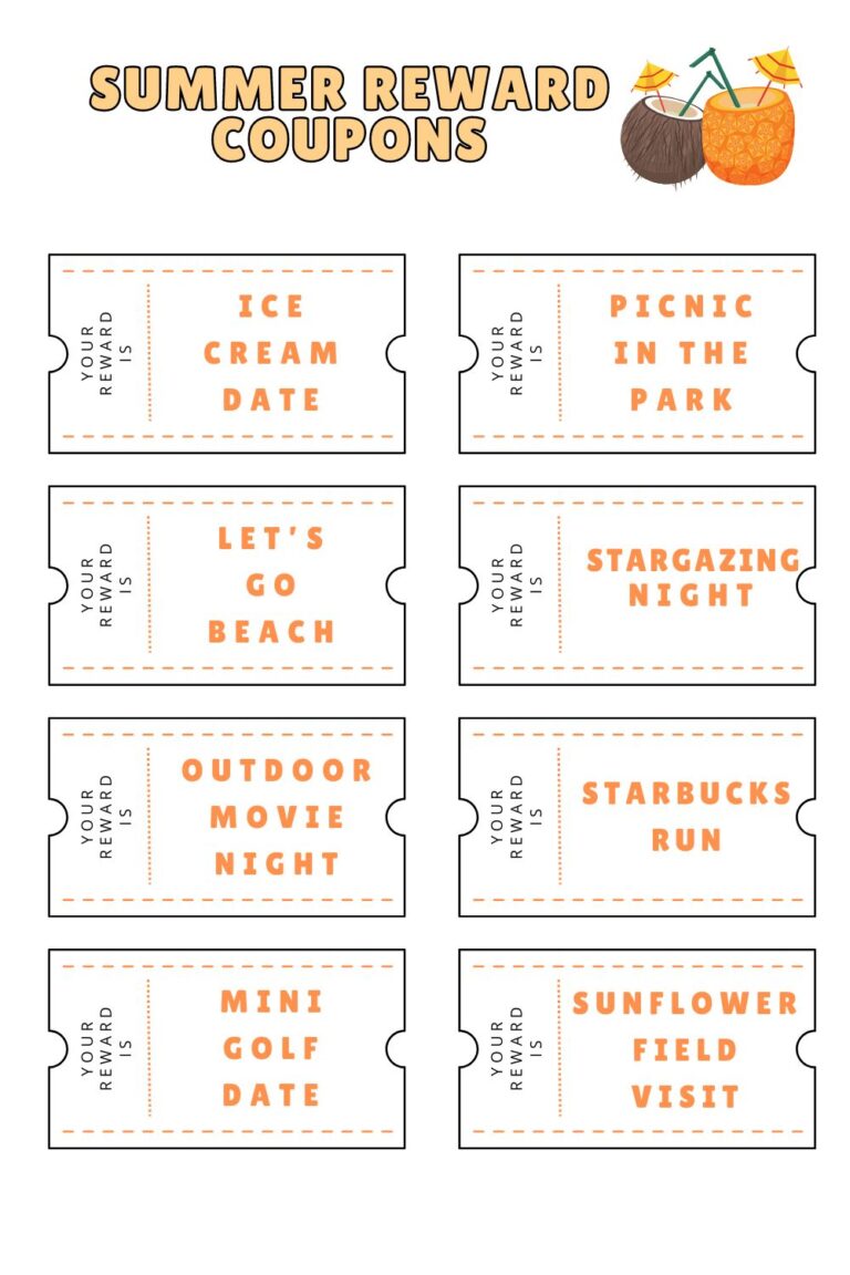 Printable Summer Reward Coupon Templates - Printables Hub
