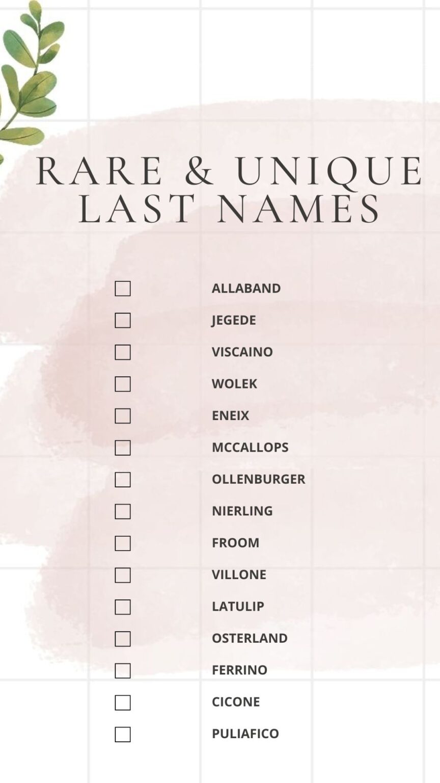 Printable List Of Unique Last Names [PDF Included] - Printables Hub