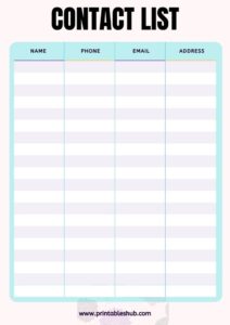 Free Printable Contact List Templates [PDF Included] - Printables Hub