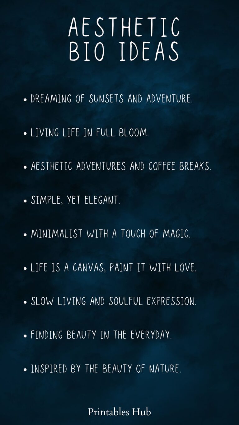 Printable List Of Aesthetic Bio Ideas [PDF Included] - Printables Hub