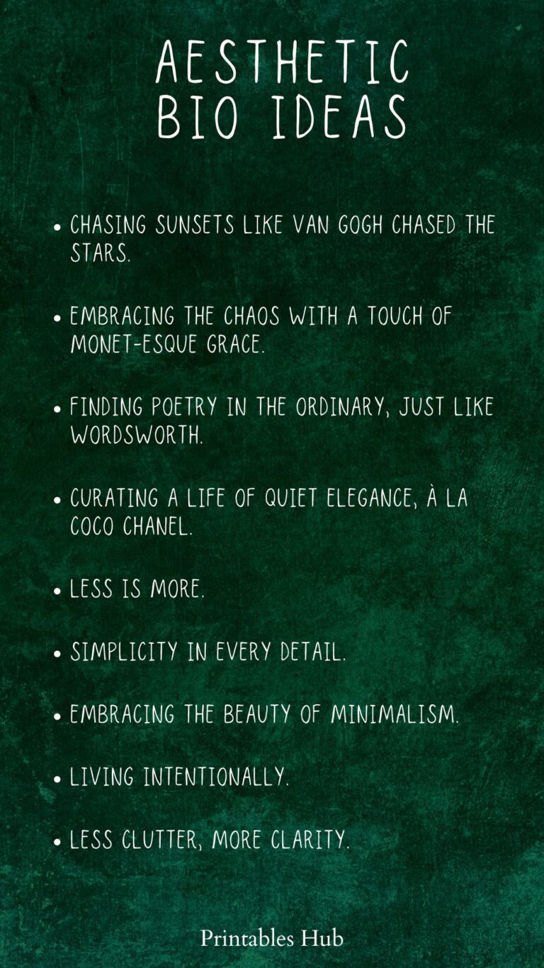 Printable List Of Aesthetic Bio Ideas [PDF Included] - Printables Hub