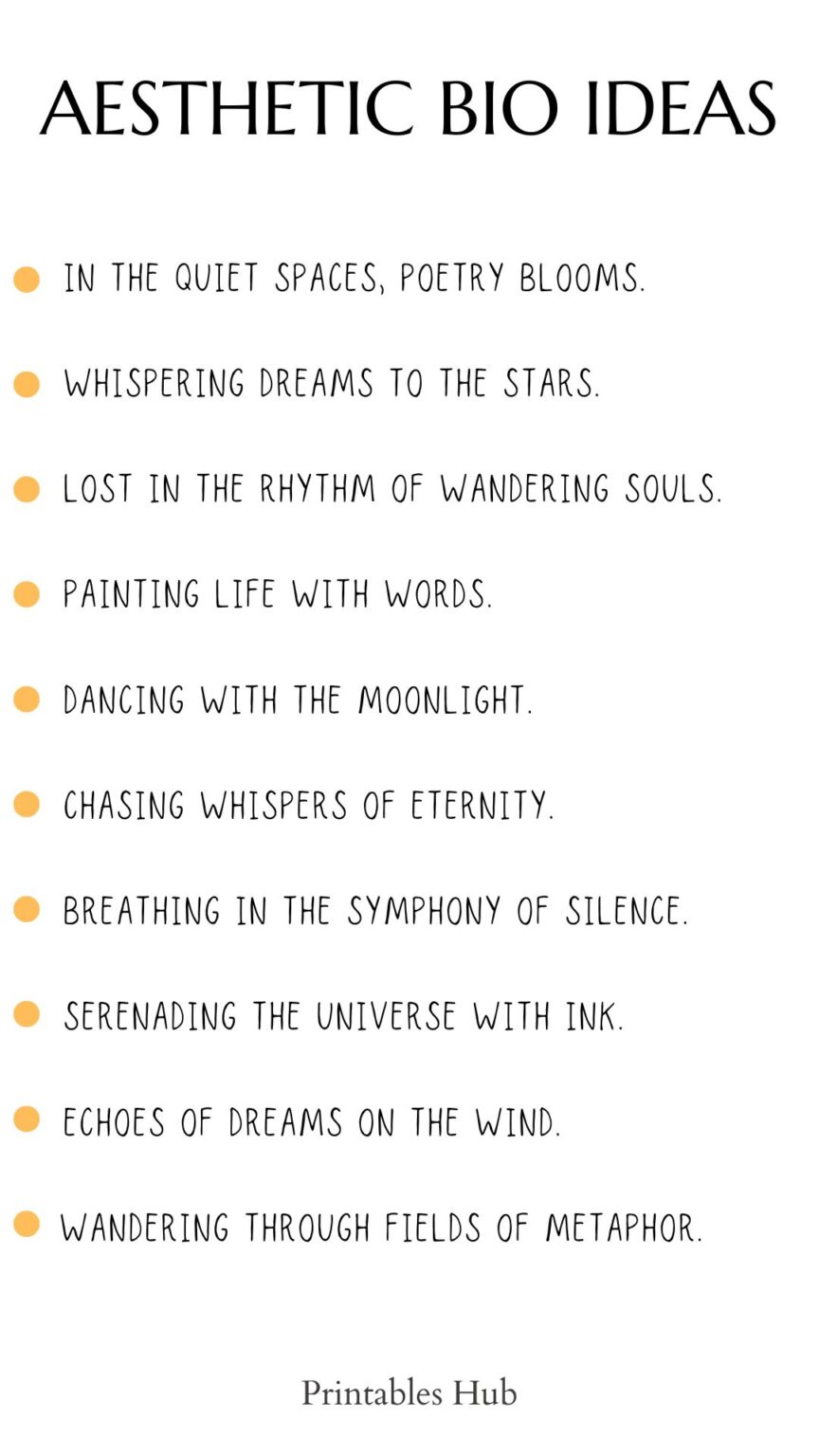 Printable List Of Aesthetic Bio Ideas [PDF Included] - Printables Hub