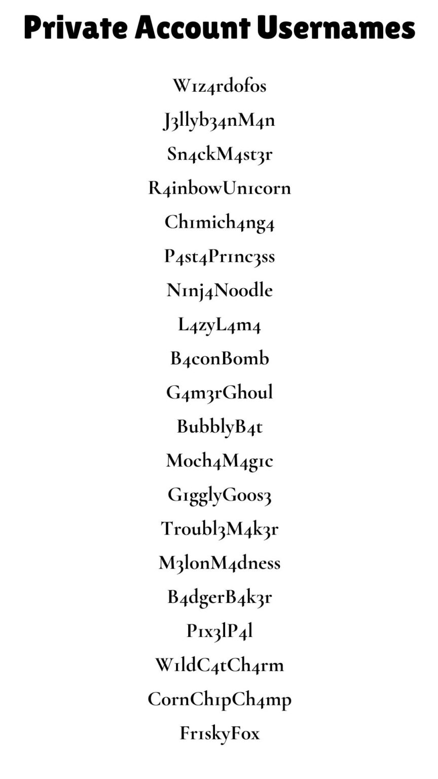 Printable Private Account Username Ideas List - Printables Hub