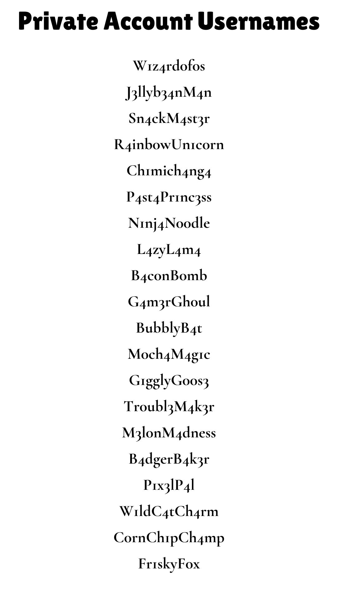 Printable Private Account Username Ideas List - Printables Hub