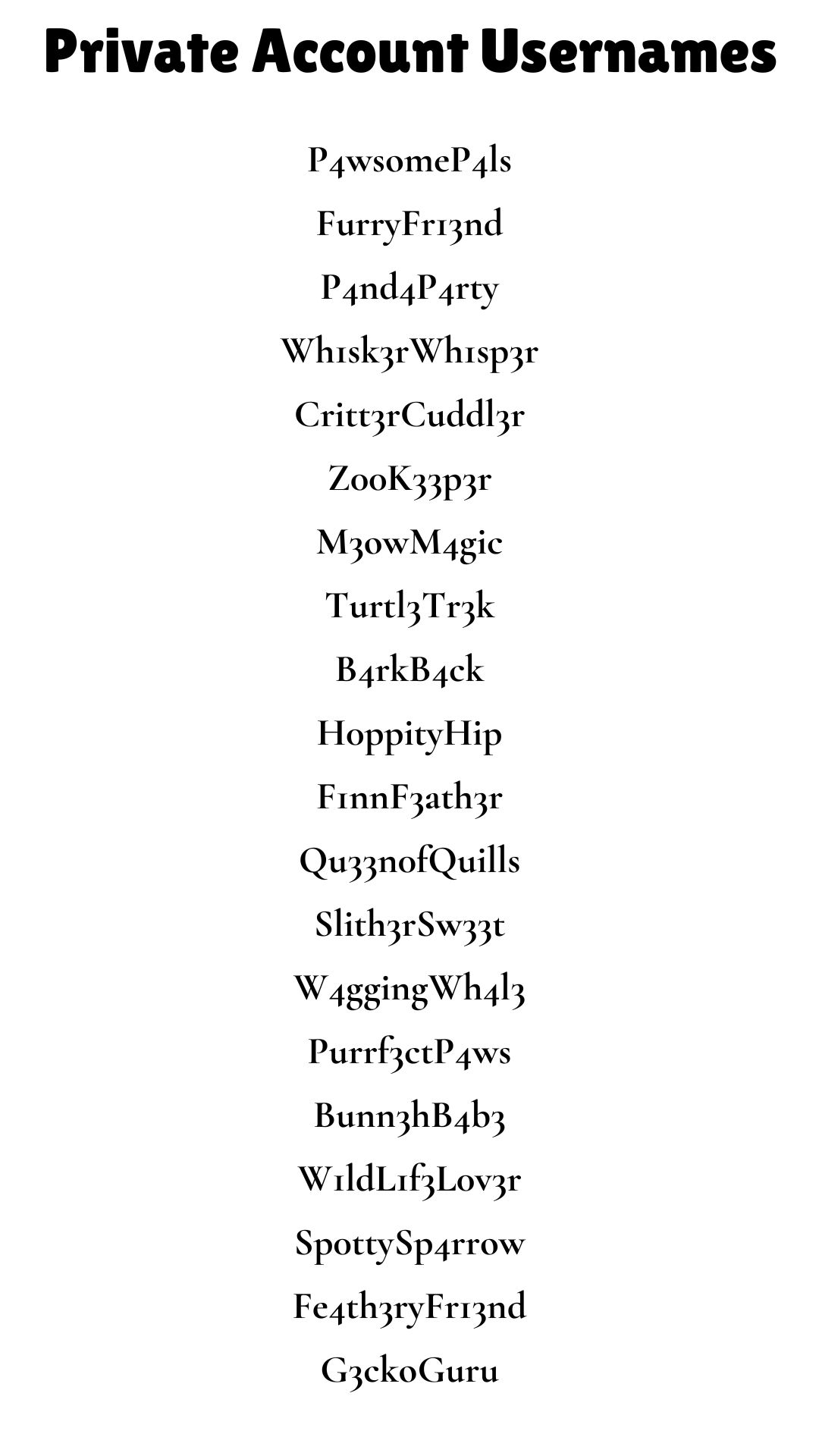 Printable Private Account Username Ideas List - Printables Hub