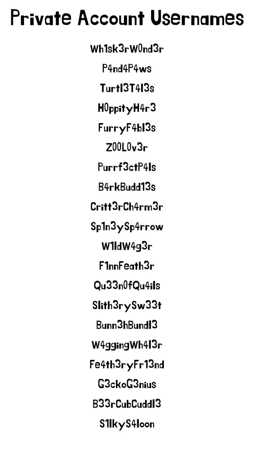 Printable Private Account Username Ideas List - Printables Hub