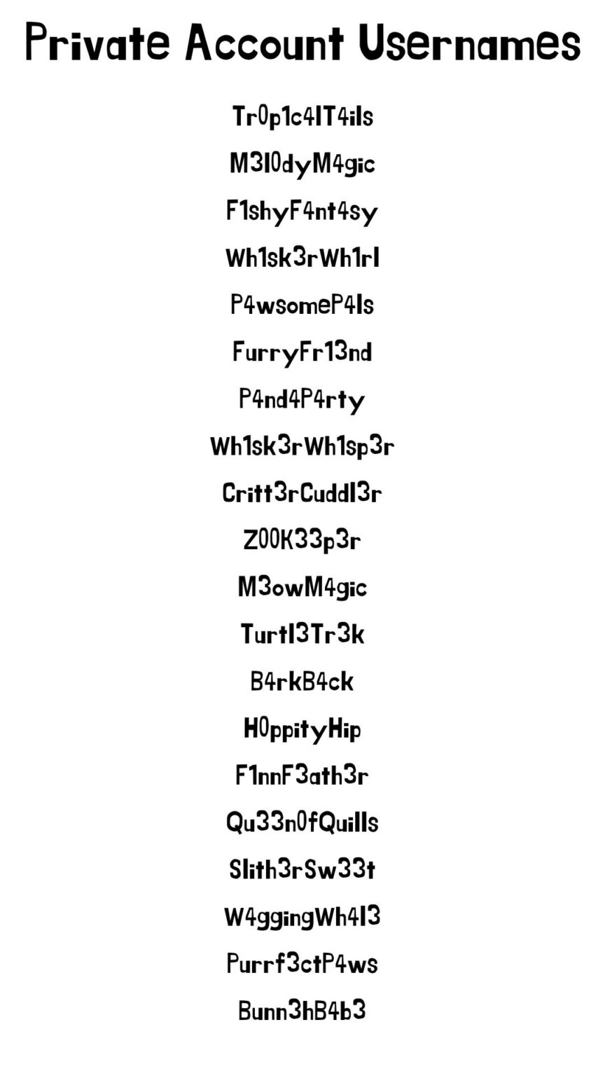 Printable Private Account Username Ideas List - Printables Hub