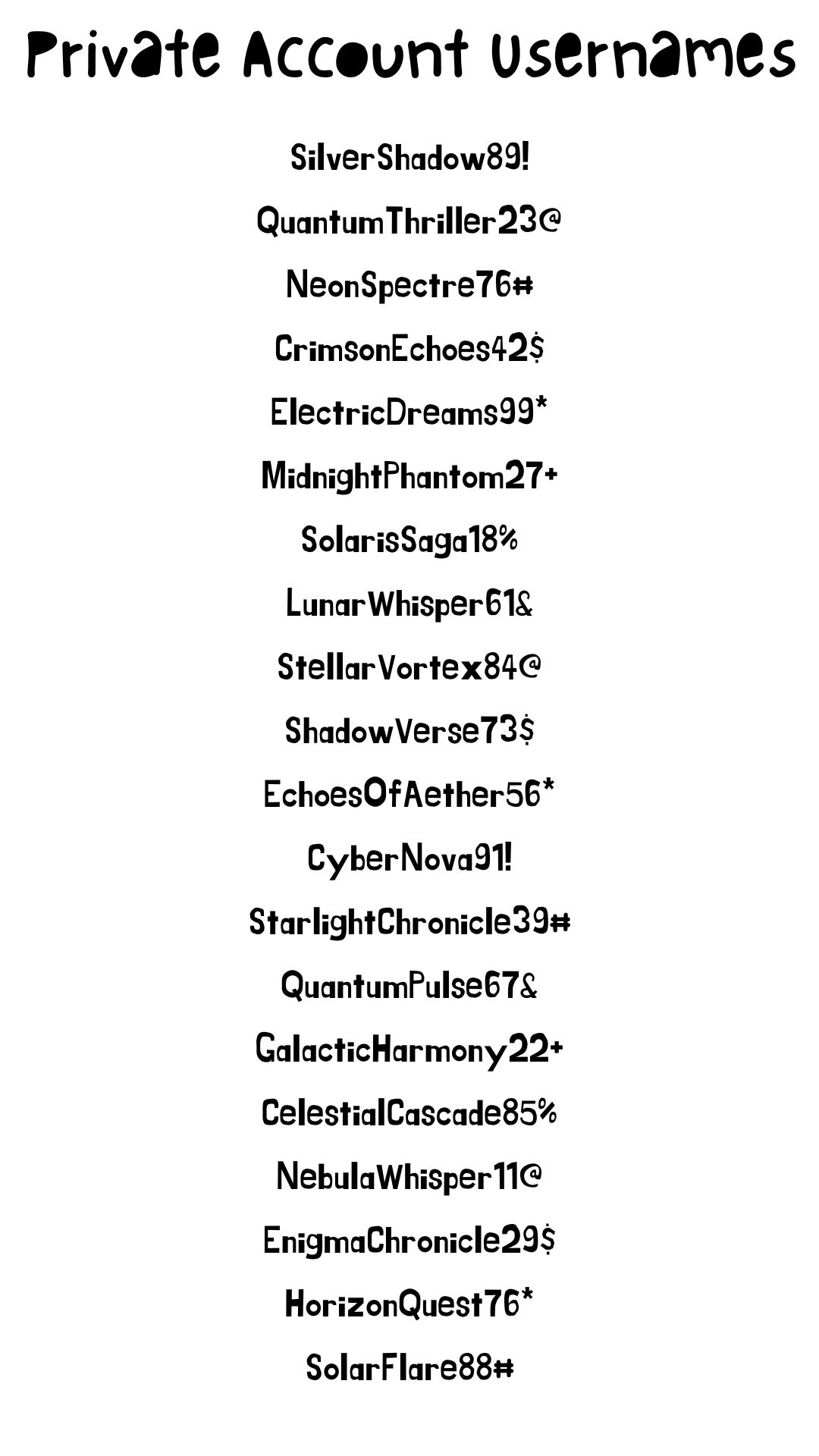 Printable Private Account Username Ideas List - Printables Hub