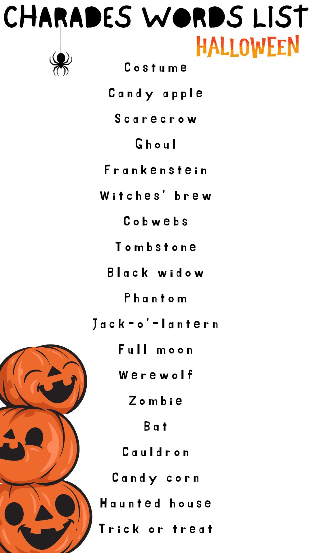 Free Printable Charades Word Lists for Kids & Adults [PDF] - Printables Hub