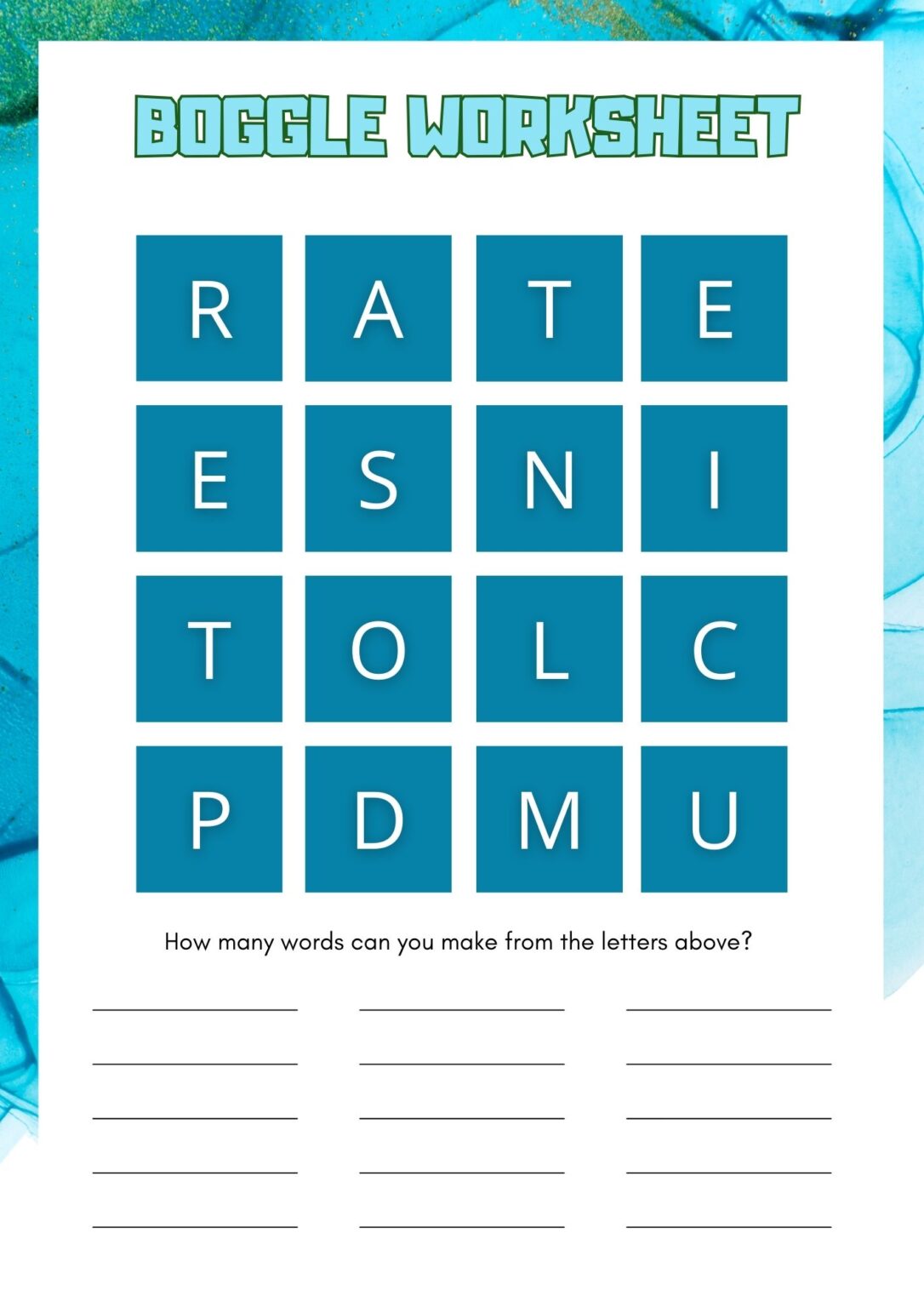 Free Printable Boggle Worksheets [PDF] - Printables Hub