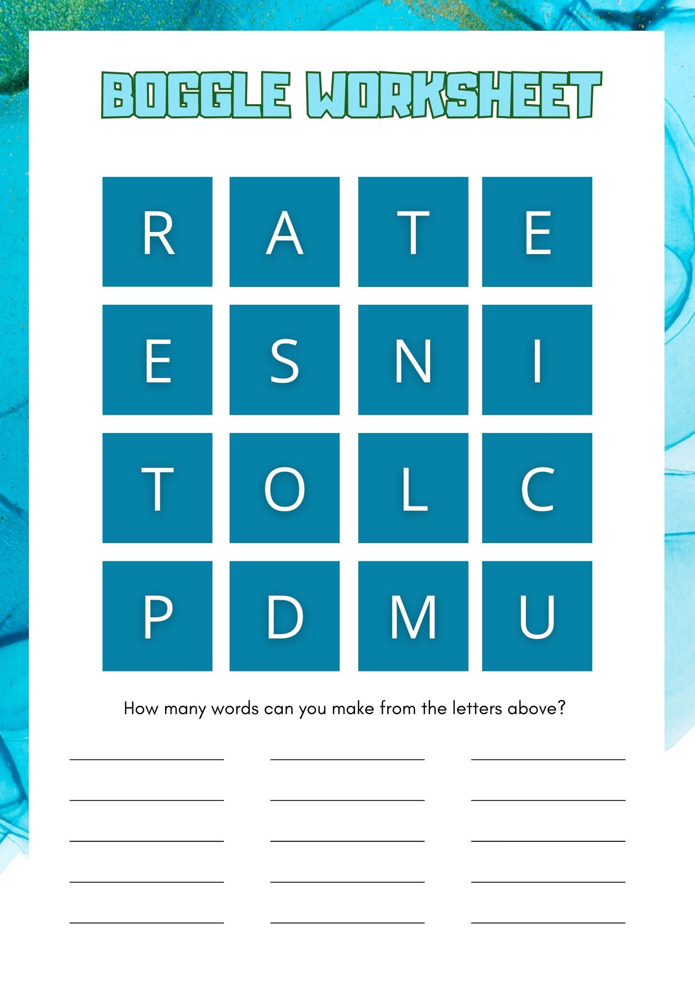 Free Printable Boggle Worksheets [PDF] - Printables Hub