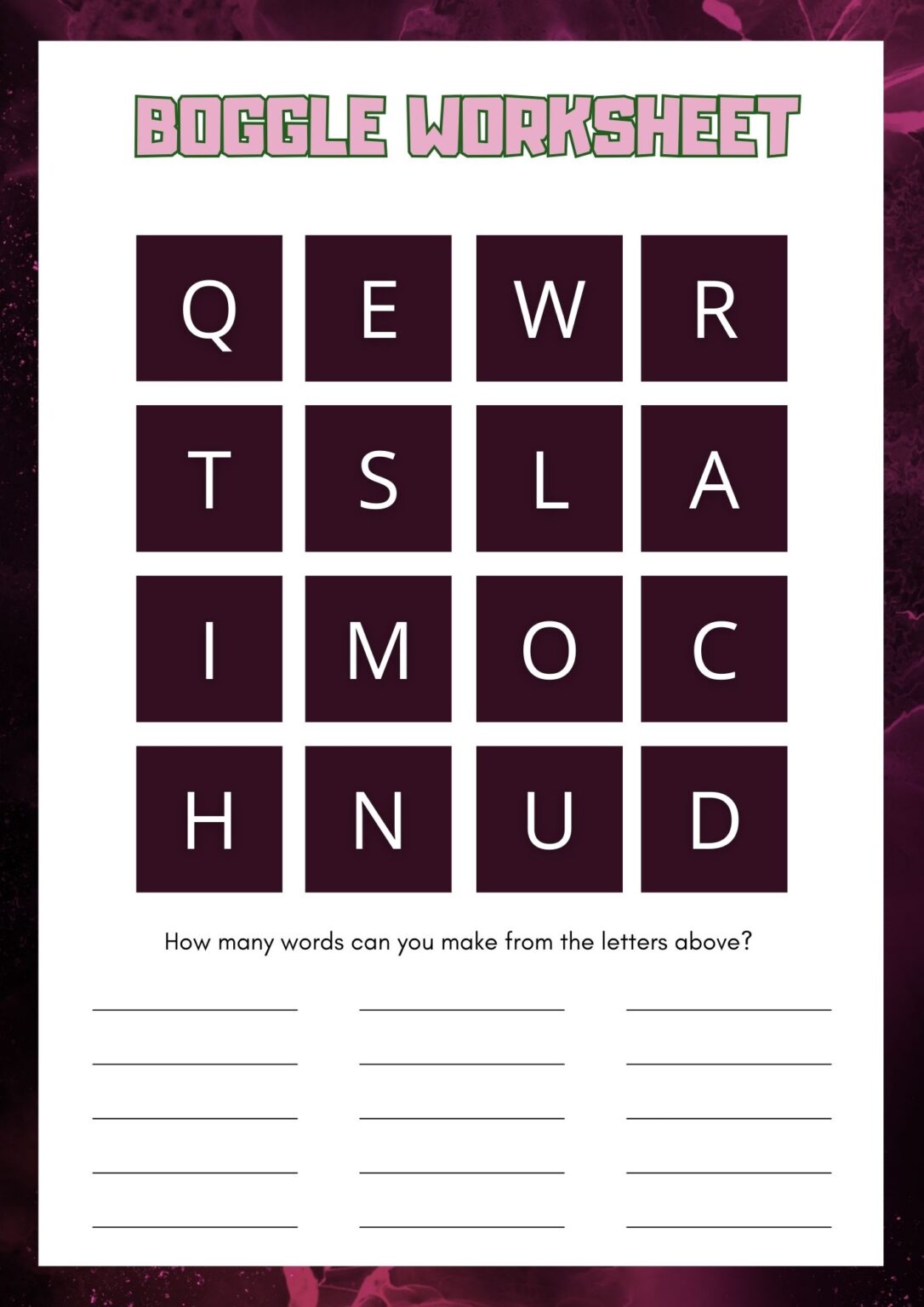 Free Printable Boggle Worksheets [PDF] - Printables Hub