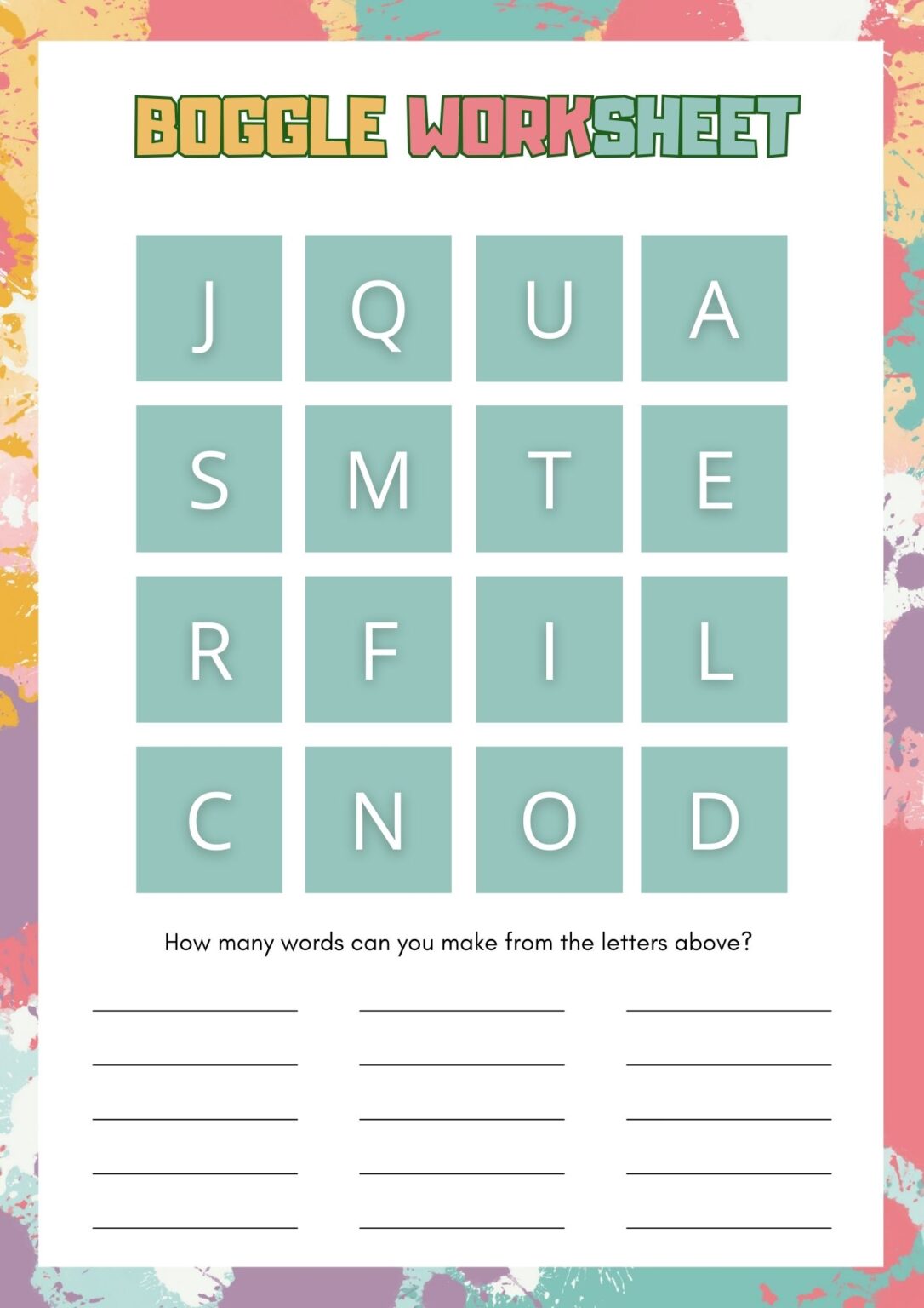 Free Printable Boggle Worksheets [PDF] - Printables Hub