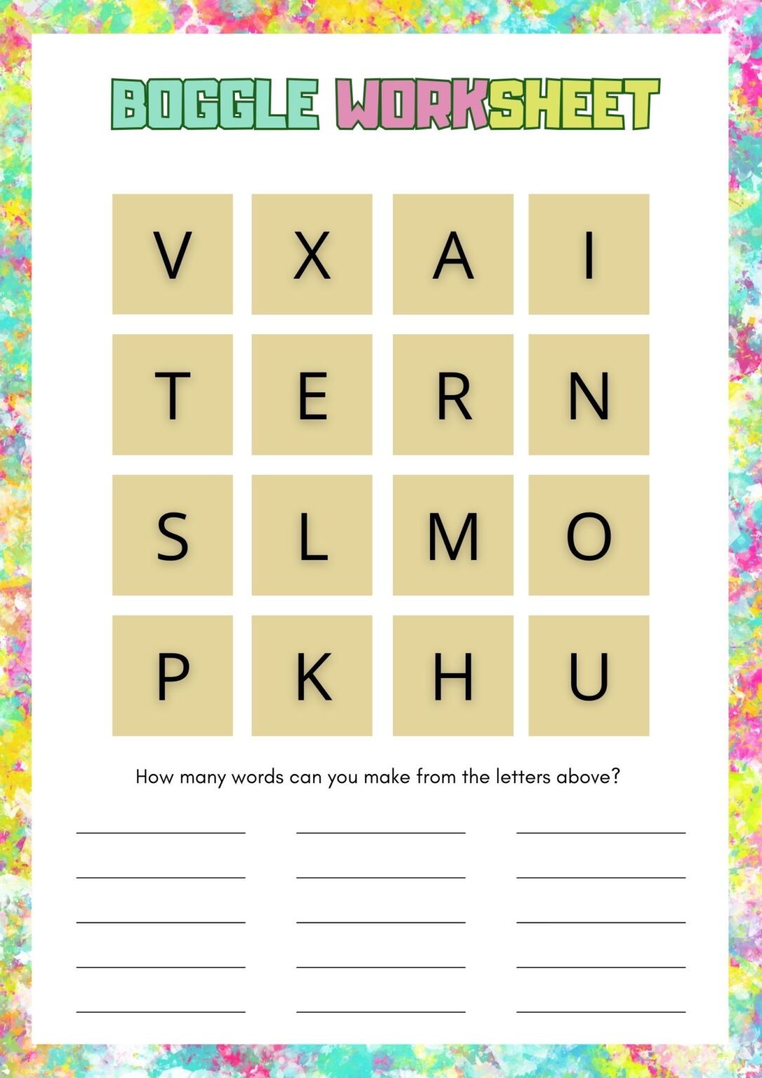 Free Printable Boggle Worksheets [PDF] - Printables Hub
