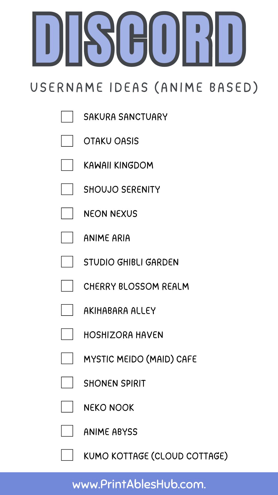 Free Printable List Of Awesome DISCORD Username Ideas - Printables Hub