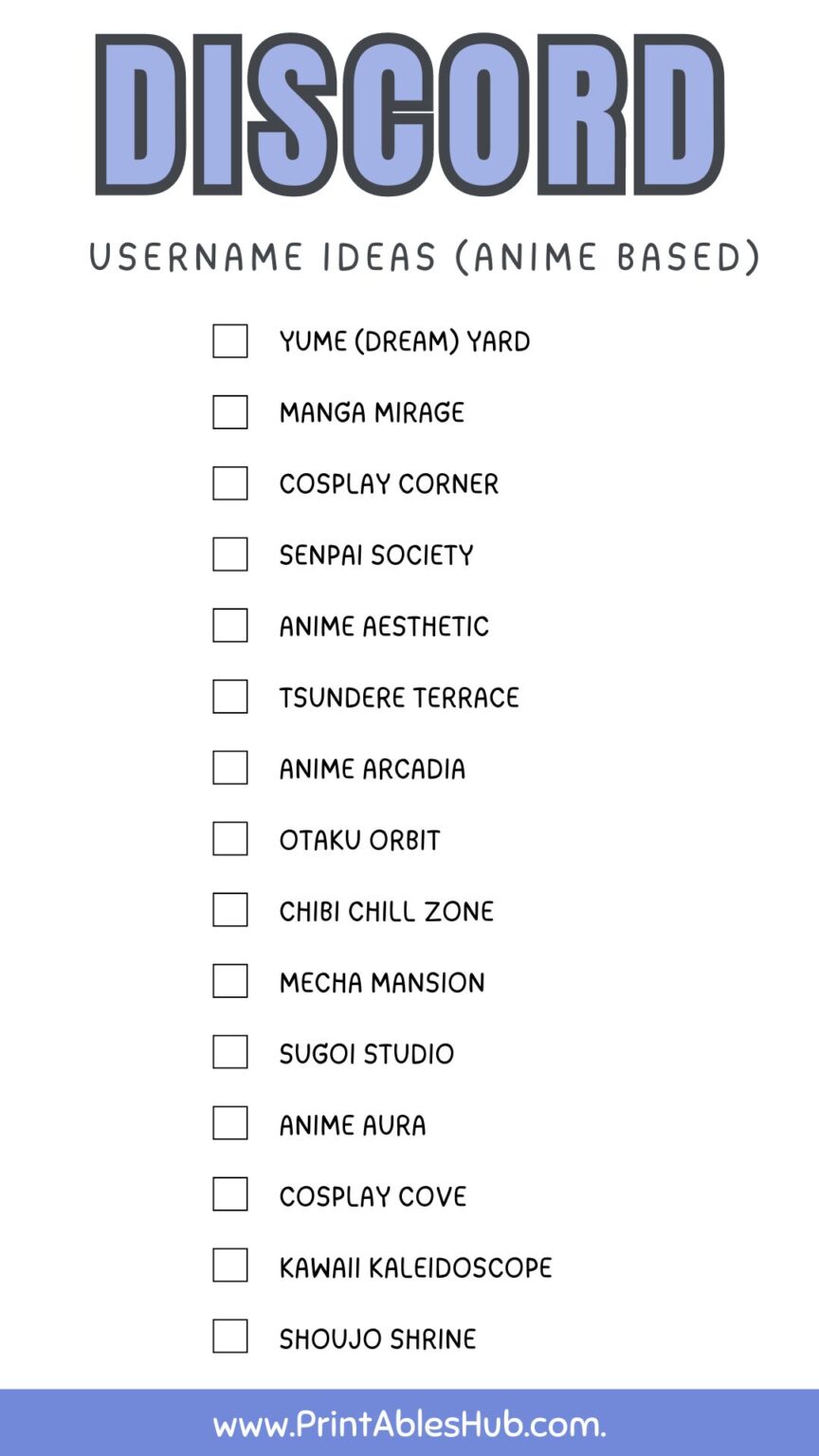 Free Printable List Of Awesome DISCORD Username Ideas - Printables Hub