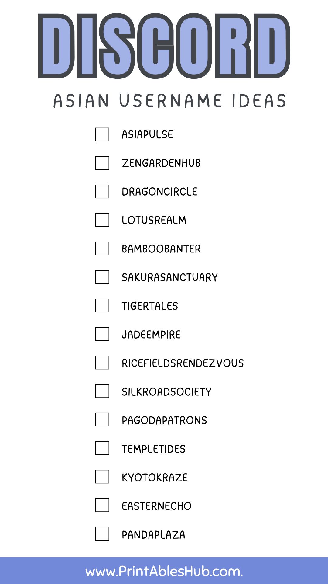 Free Printable List Of Awesome DISCORD Username Ideas - Printables Hub