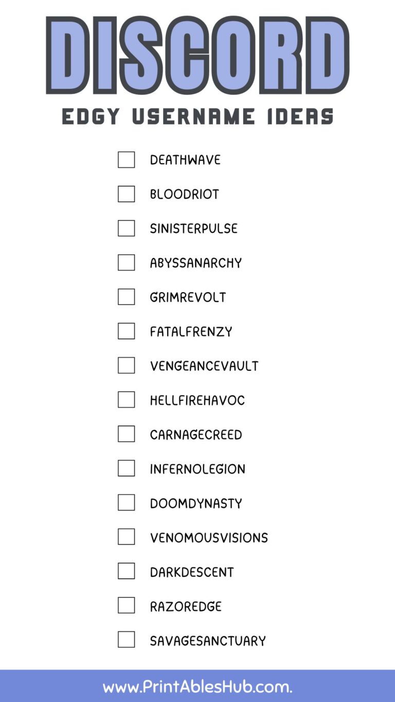 Free Printable List Of Awesome DISCORD Username Ideas - Printables Hub