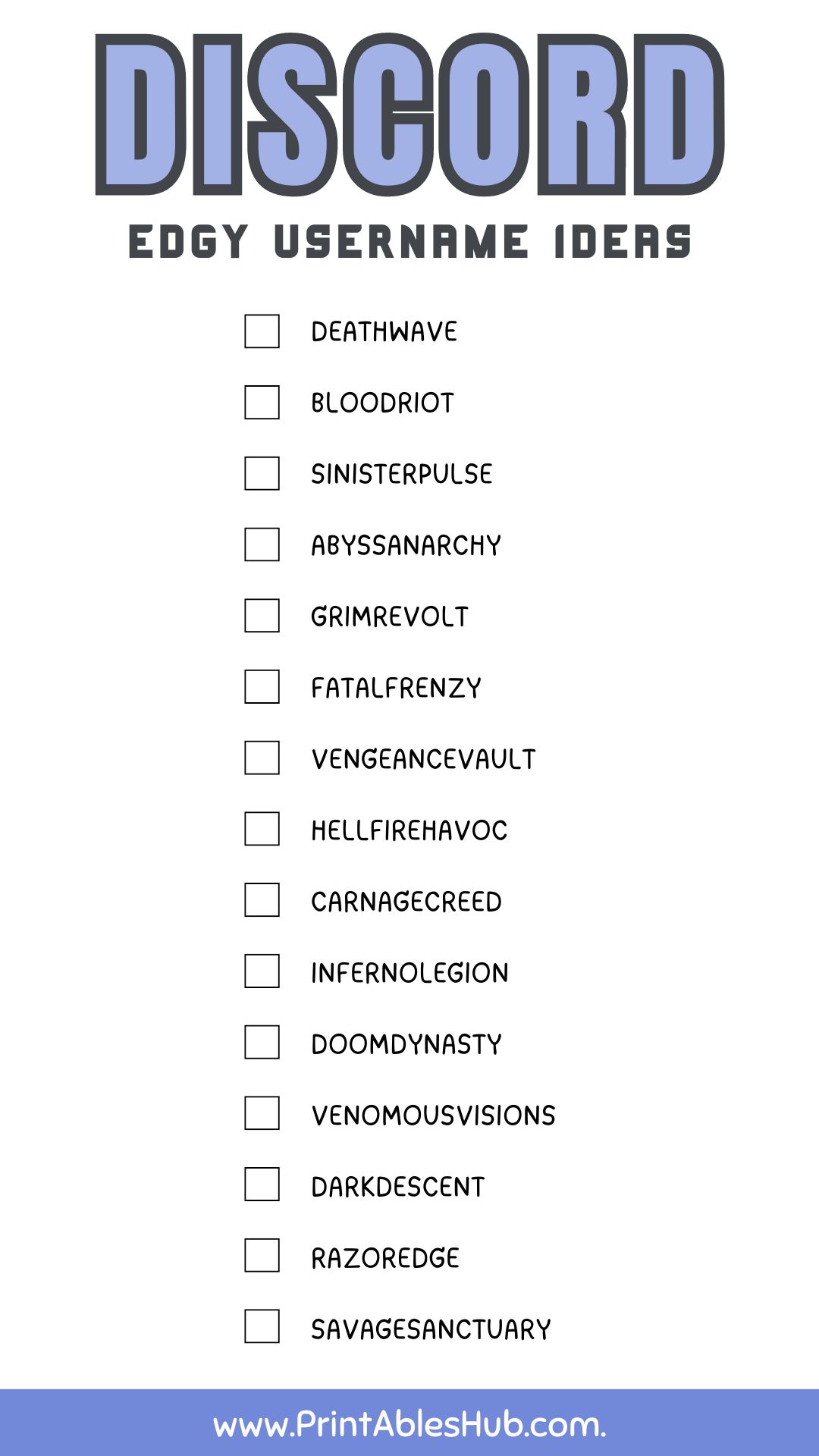 Free Printable List Of Awesome DISCORD Username Ideas - Printables Hub