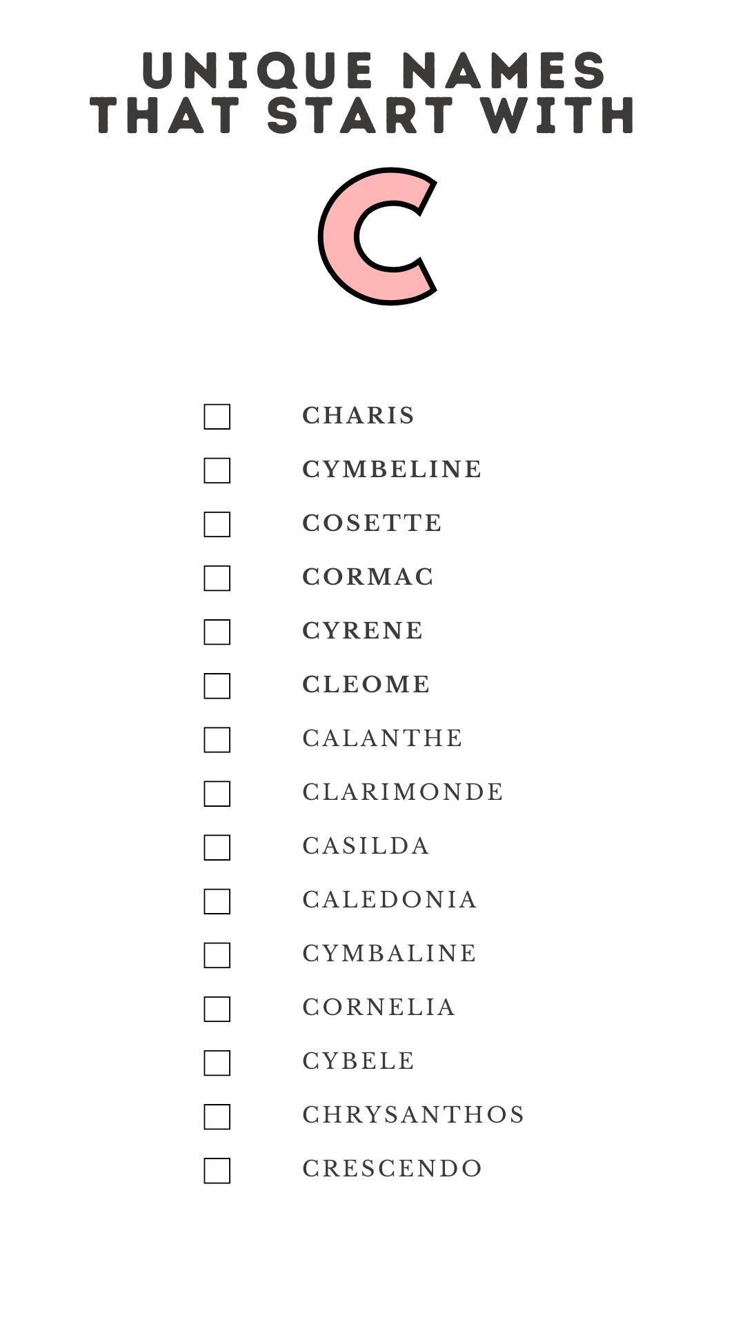 Printable lists of Names that start with 'C' - Printables Hub
