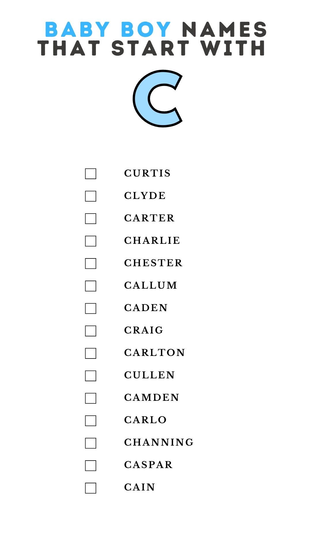 Printable lists of Names that start with 'C' - Printables Hub