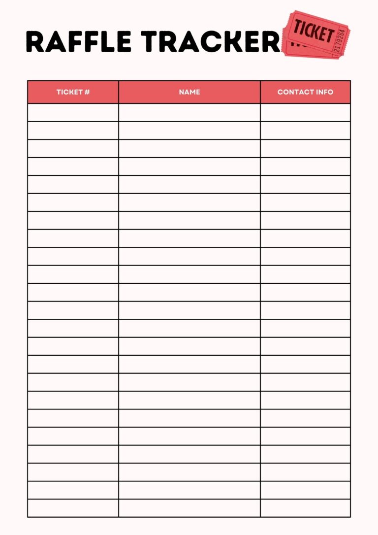 Printable Raffle Ticket Tracker Templates - Printables Hub