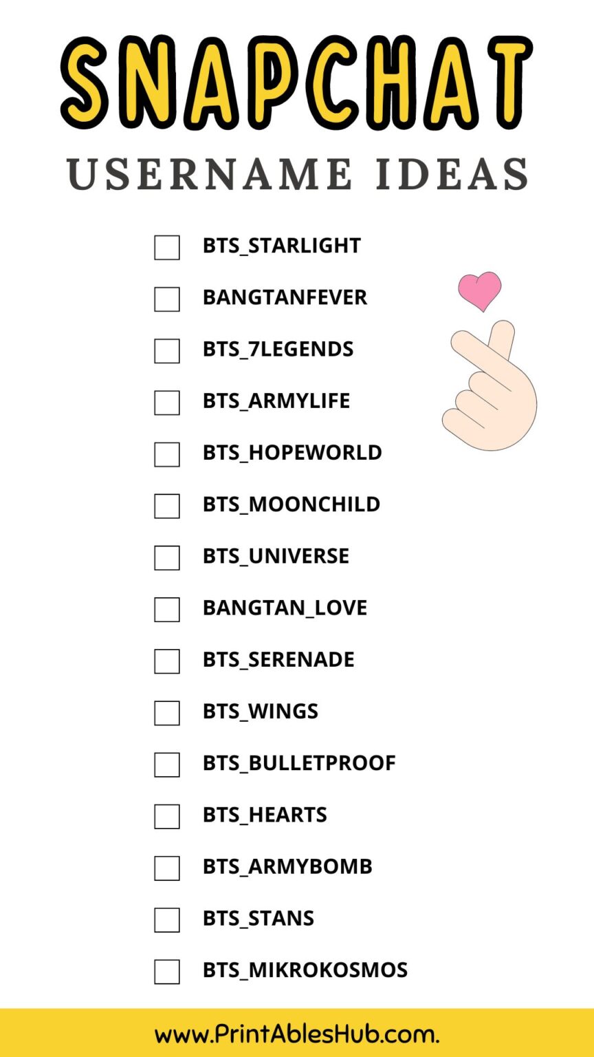 Printable List Of Snapchat Username Ideas - Printables Hub