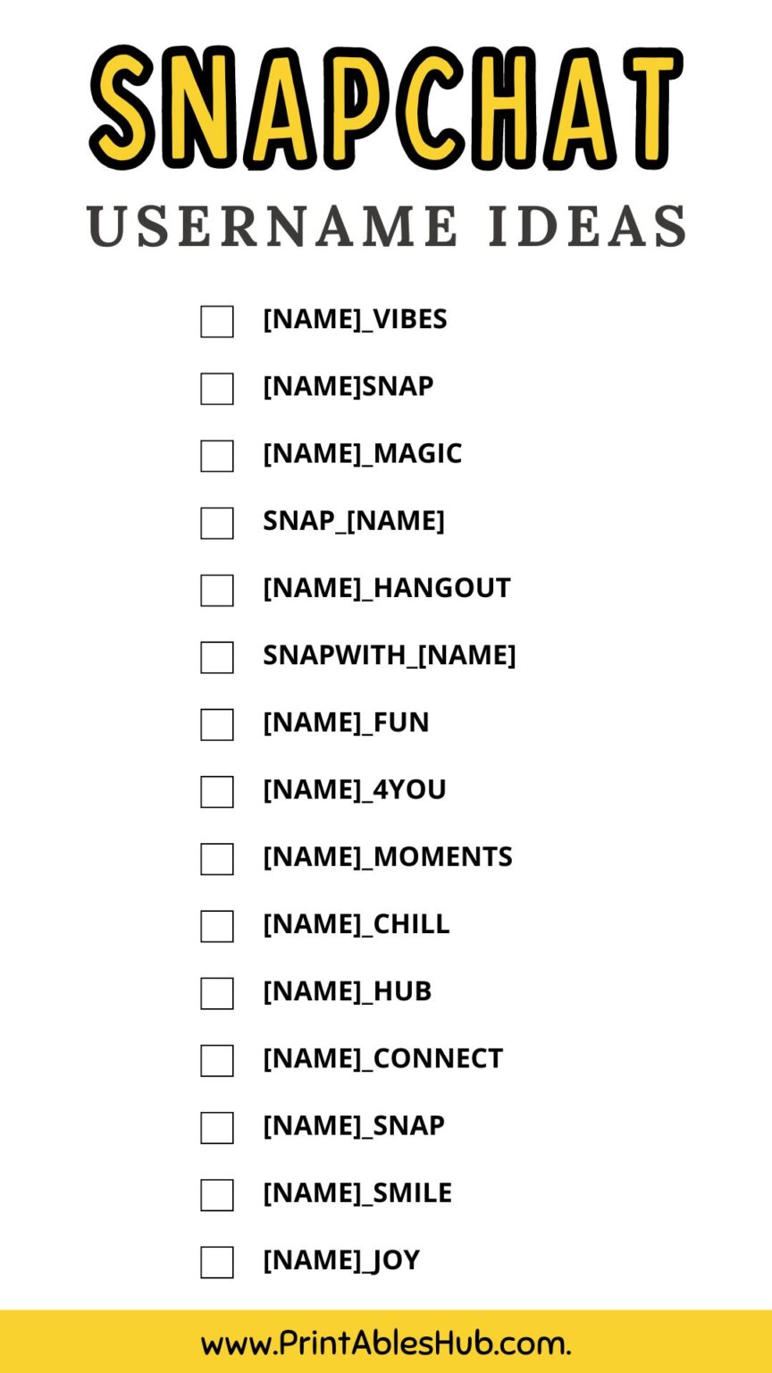 Printable List Of Snapchat Username Ideas - Printables Hub
