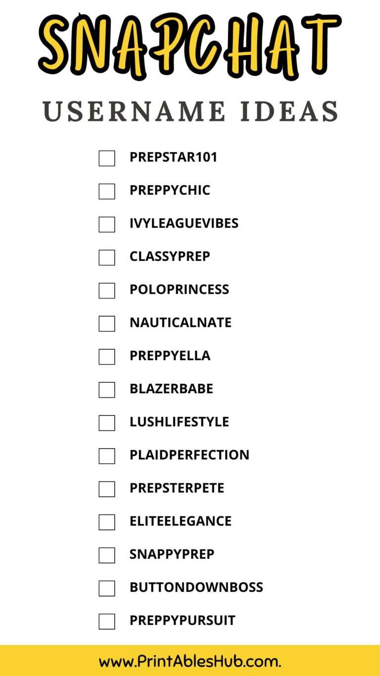 Printable List Of Snapchat Username Ideas - Printables Hub