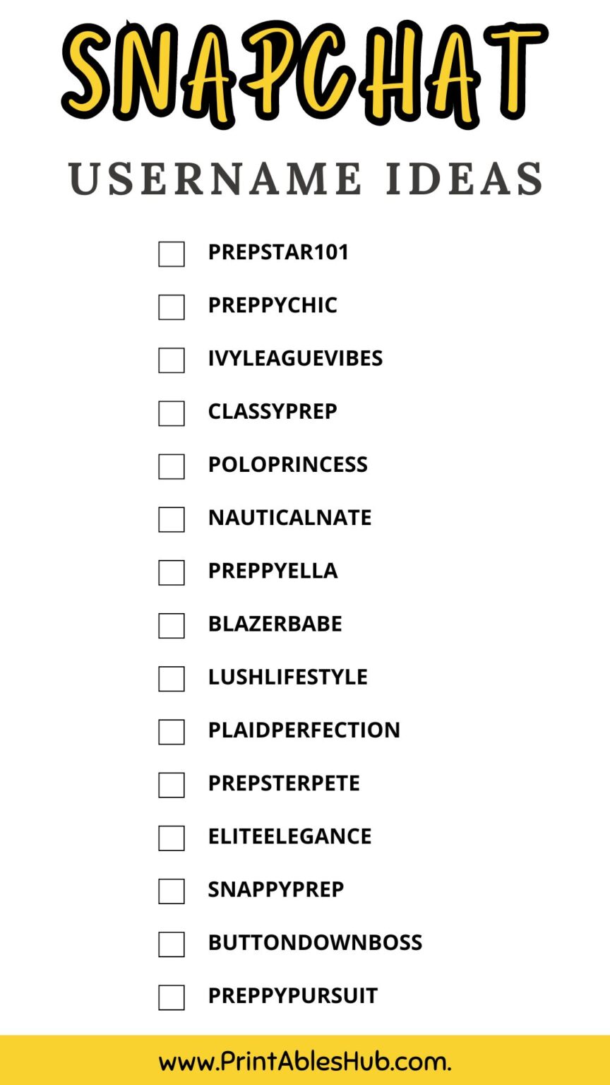 Printable List Of Snapchat Username Ideas - Printables Hub