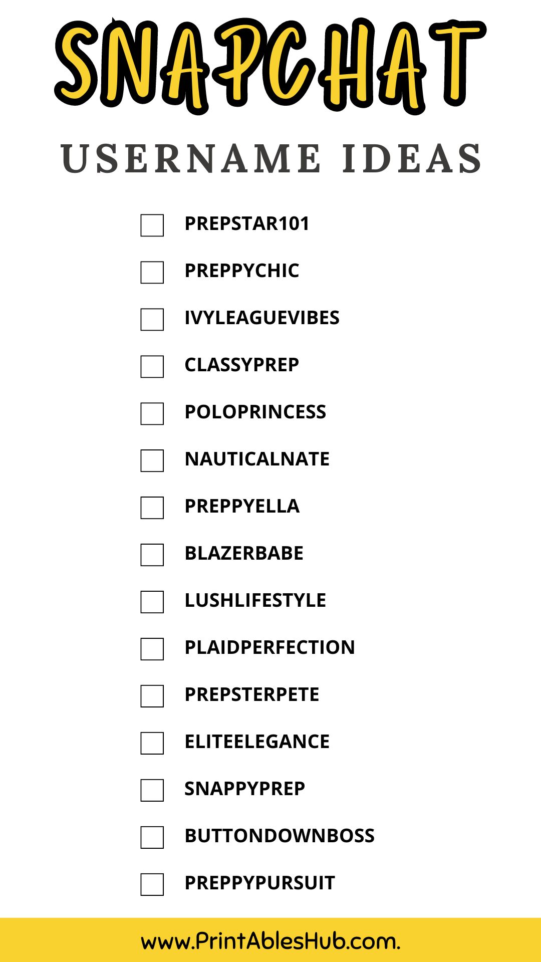 Printable List Of Snapchat Username Ideas - Printables Hub