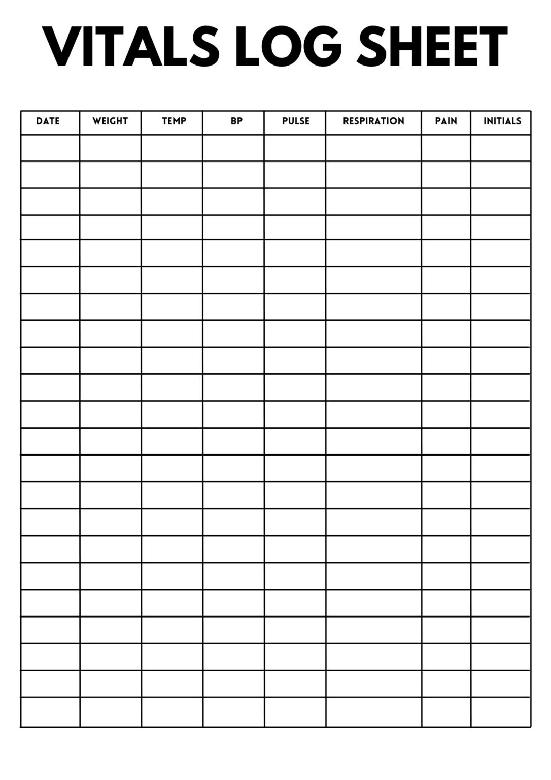 Printable Blank Vitals Log Sheet Templates [With PDF] - Printables Hub