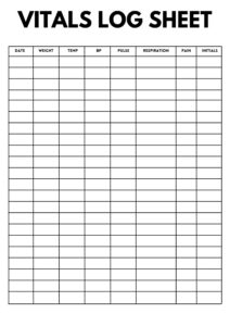 Printable Blank Vitals Log Sheet Templates [With PDF] - Printables Hub