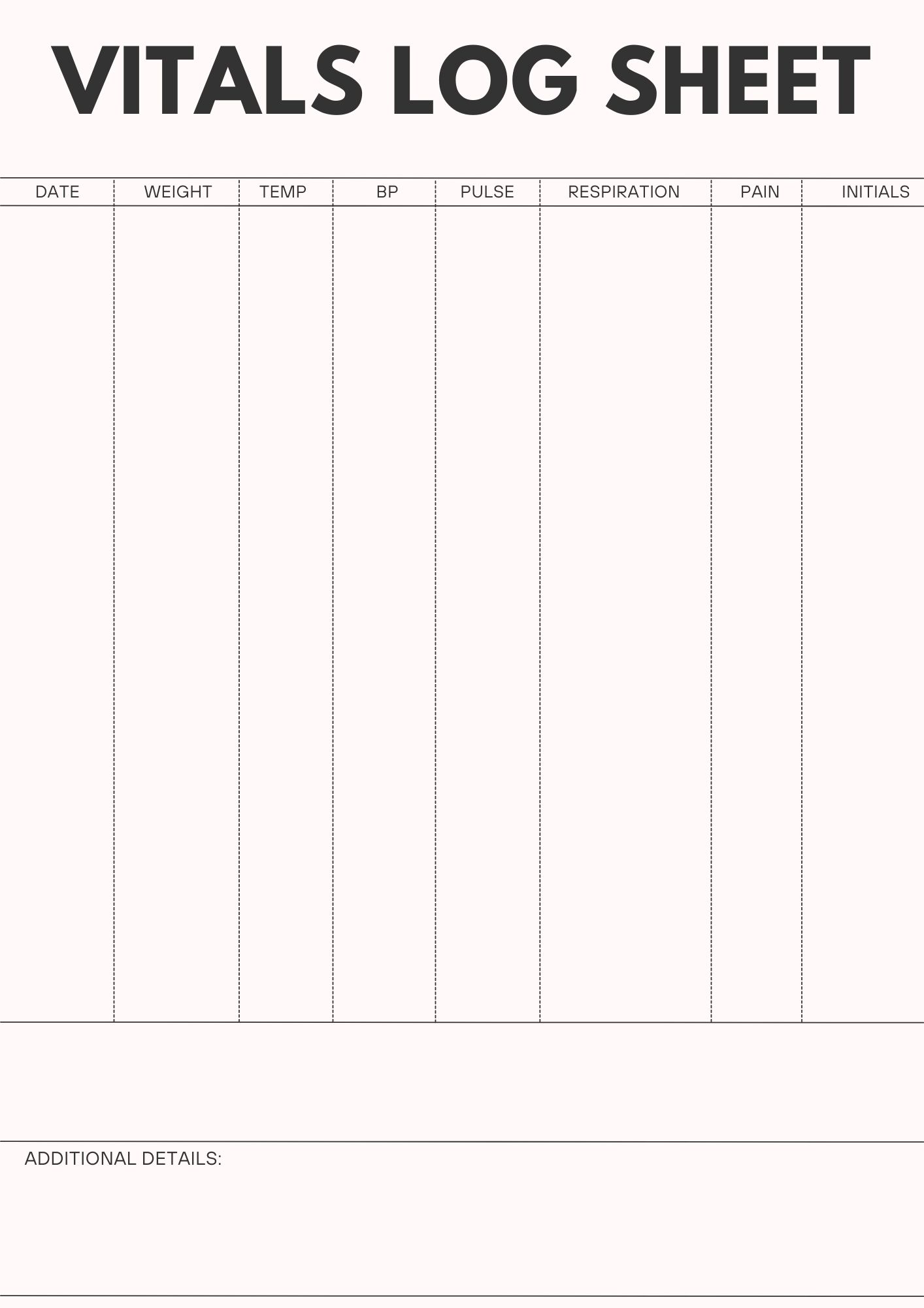 Printable Blank Vitals Log Sheet Templates [With PDF] - Printables Hub