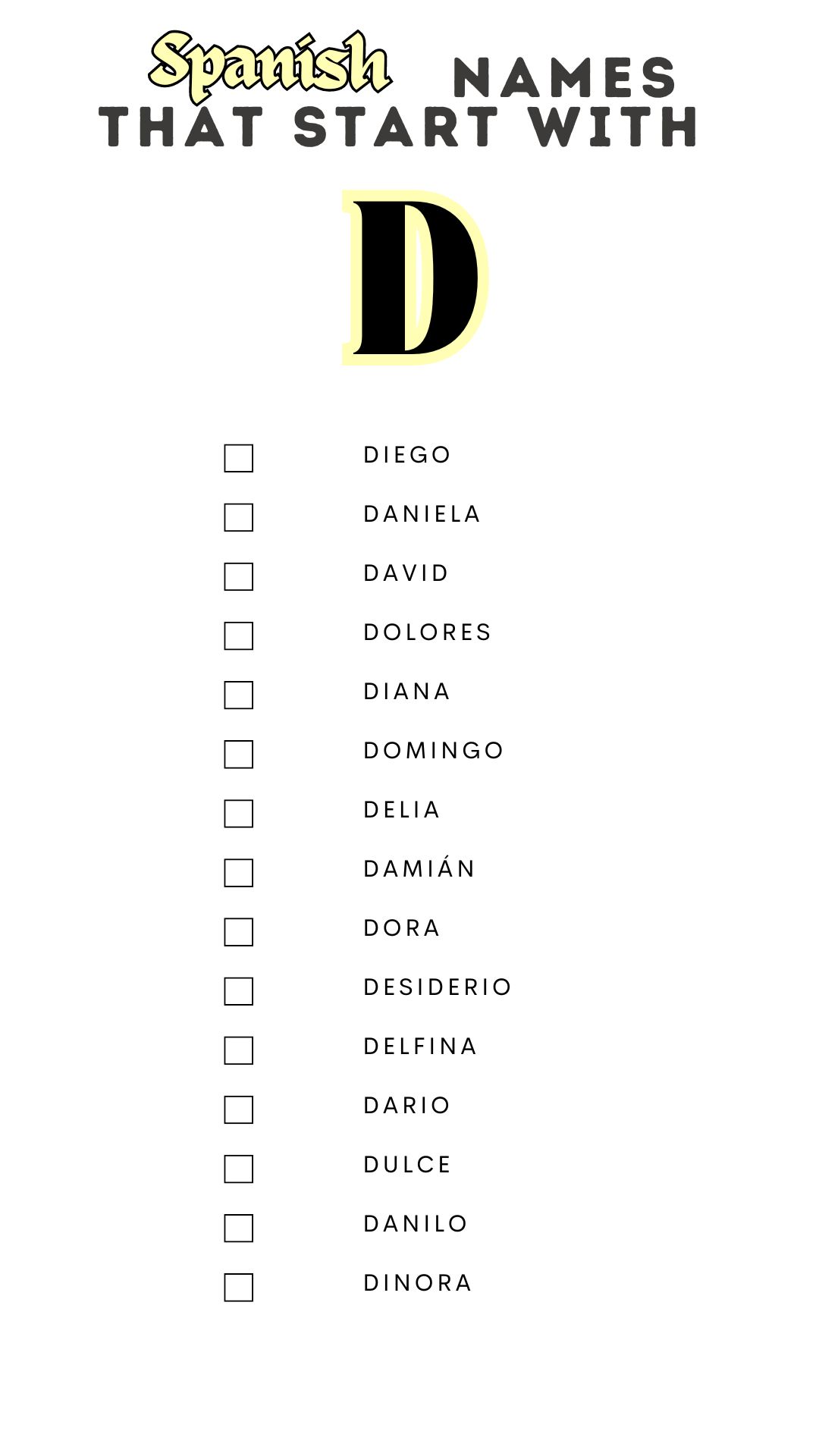 Printable Lists Of Names That Start With 'D' - Printables Hub