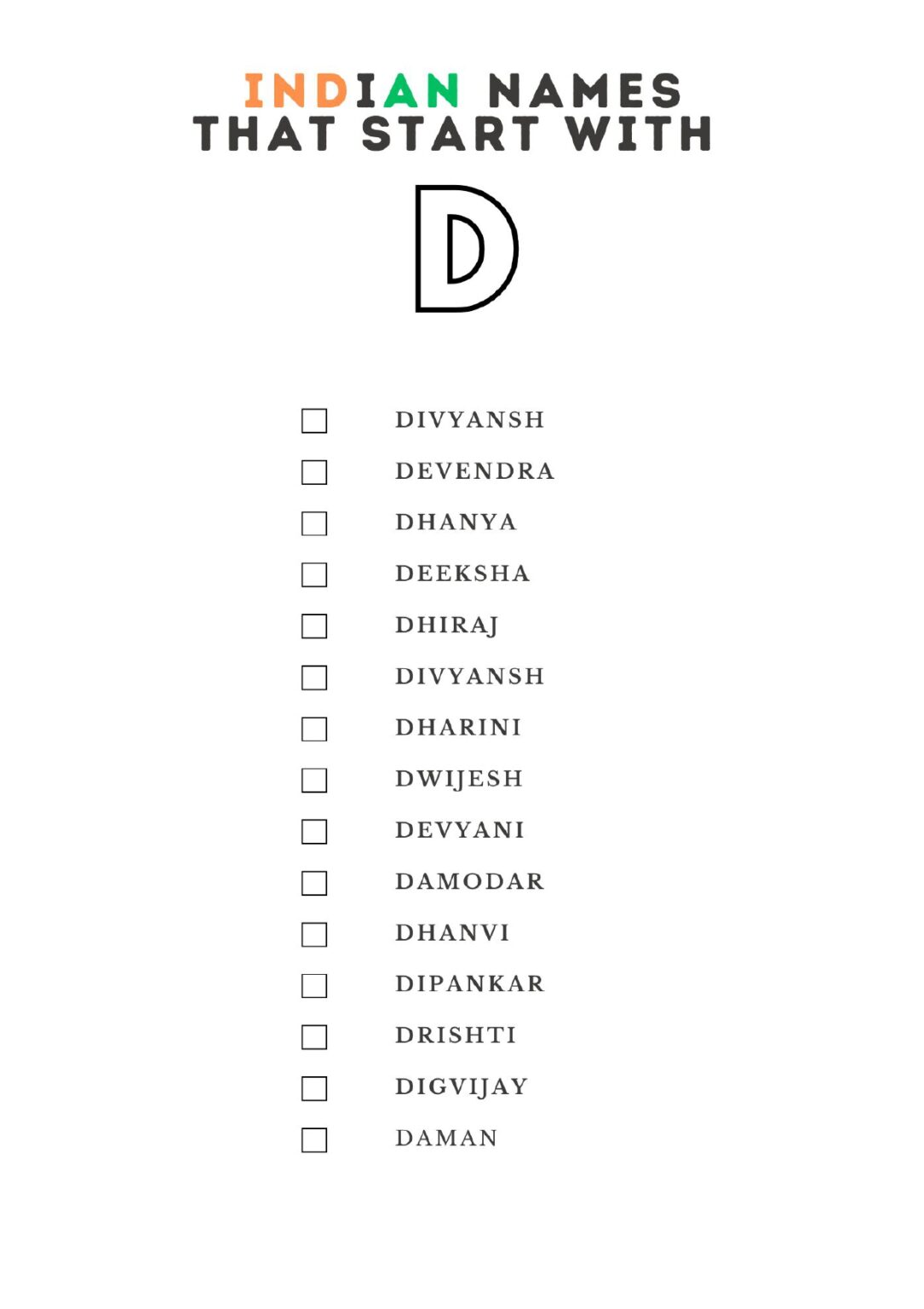 Printable Lists Of Names That Start With 'D' - Printables Hub