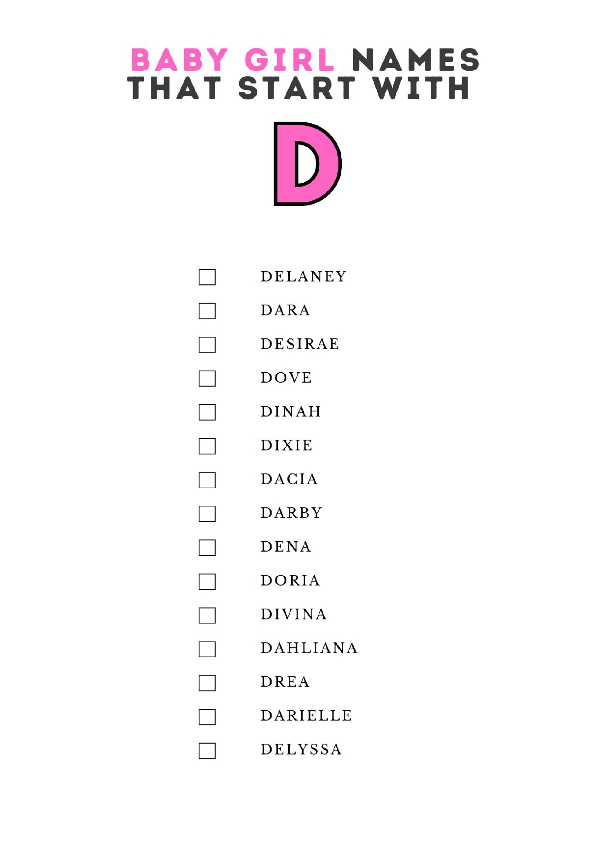Printable Lists Of Names That Start With 'D' - Printables Hub