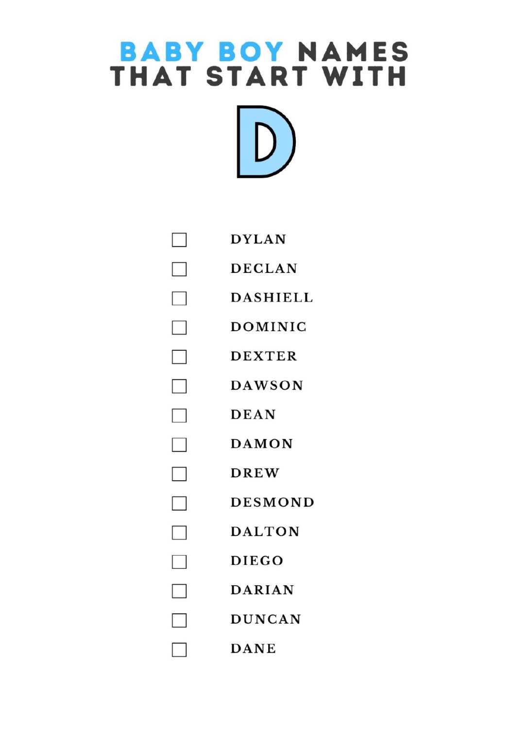 Printable Lists Of Names That Start With 'D' - Printables Hub