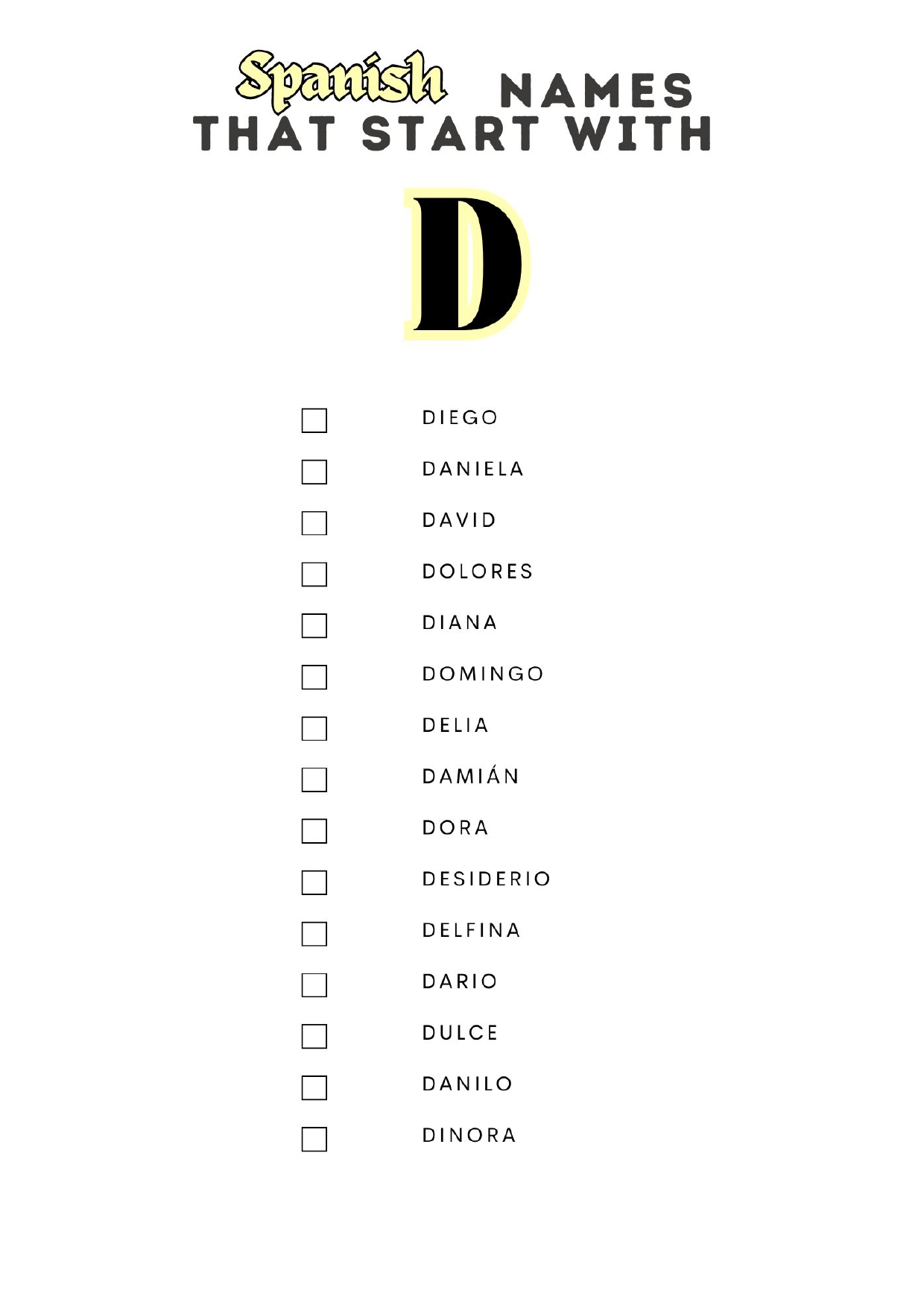 Printable Lists Of Names That Start With 'D' - Printables Hub