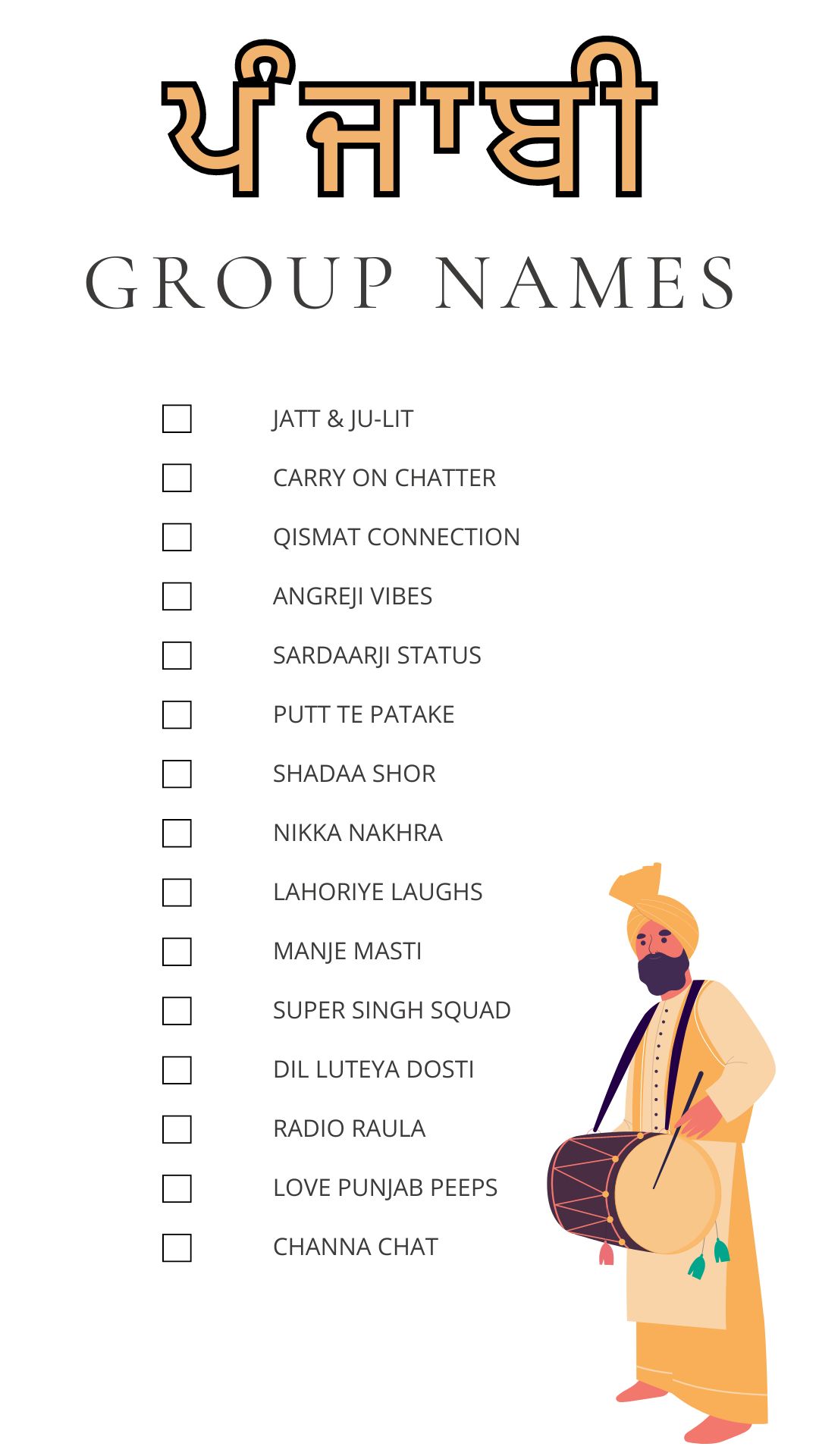 Printable List of Punjabi Group Names - Printables Hub